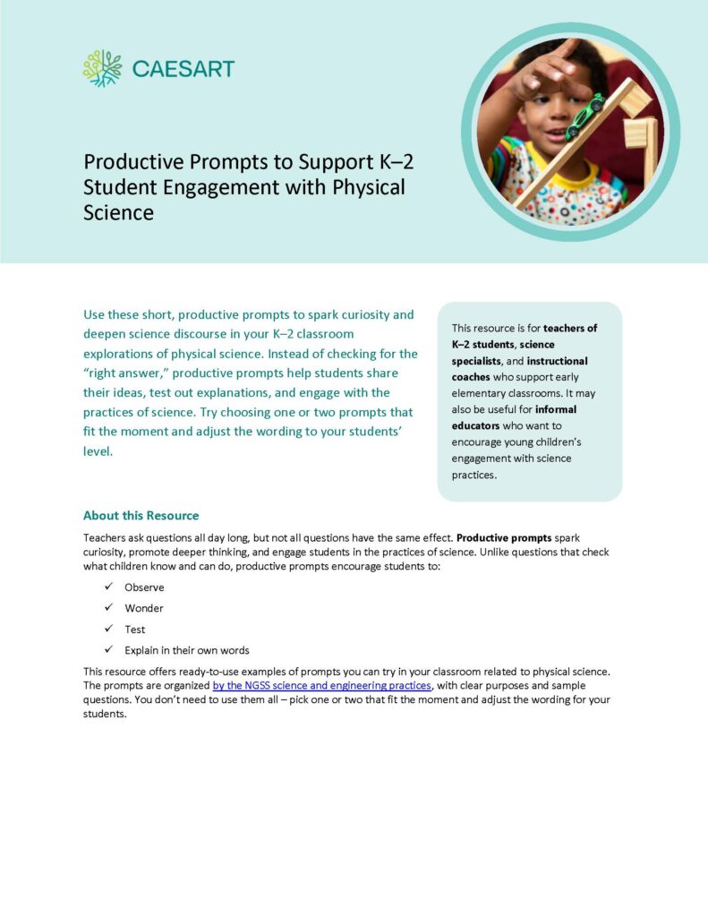 Productive Prompts to Support K–2 Student Engagement with Physical ...